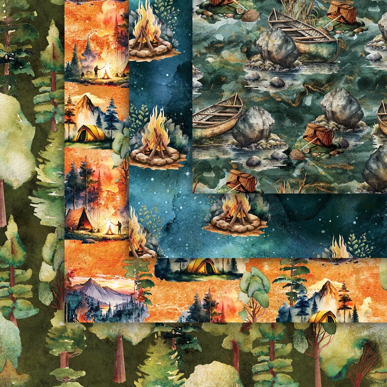 Camping 2 Seamless Digital Paper Pack, Hiking Fabric Digital Design ...