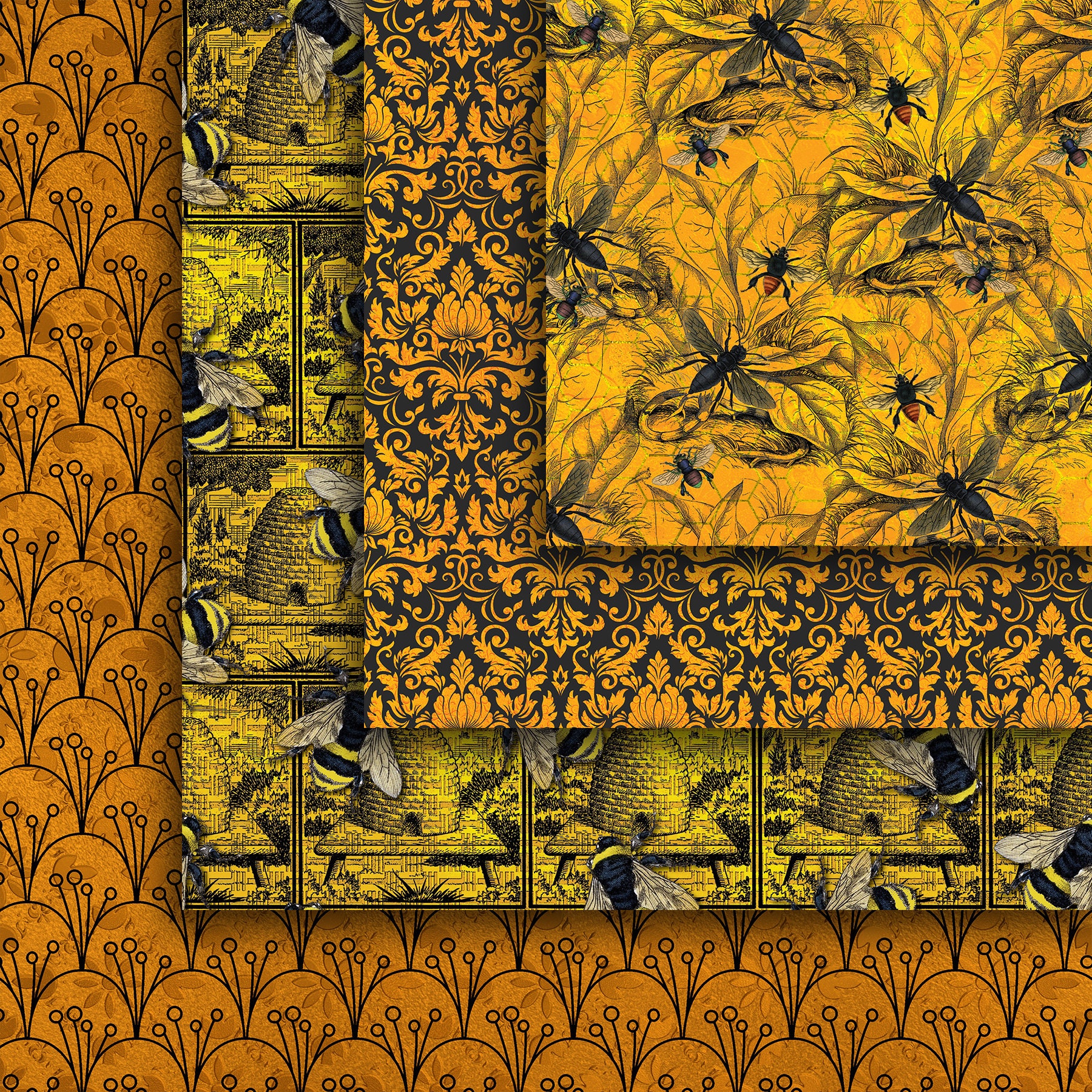 Bee Seamless Digital Paper Pack Bumble Bee Digital Paper - Etsy