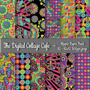 Hippie Seamless Digital Paper Pack, Flower Power Digital Paper, Peace ...