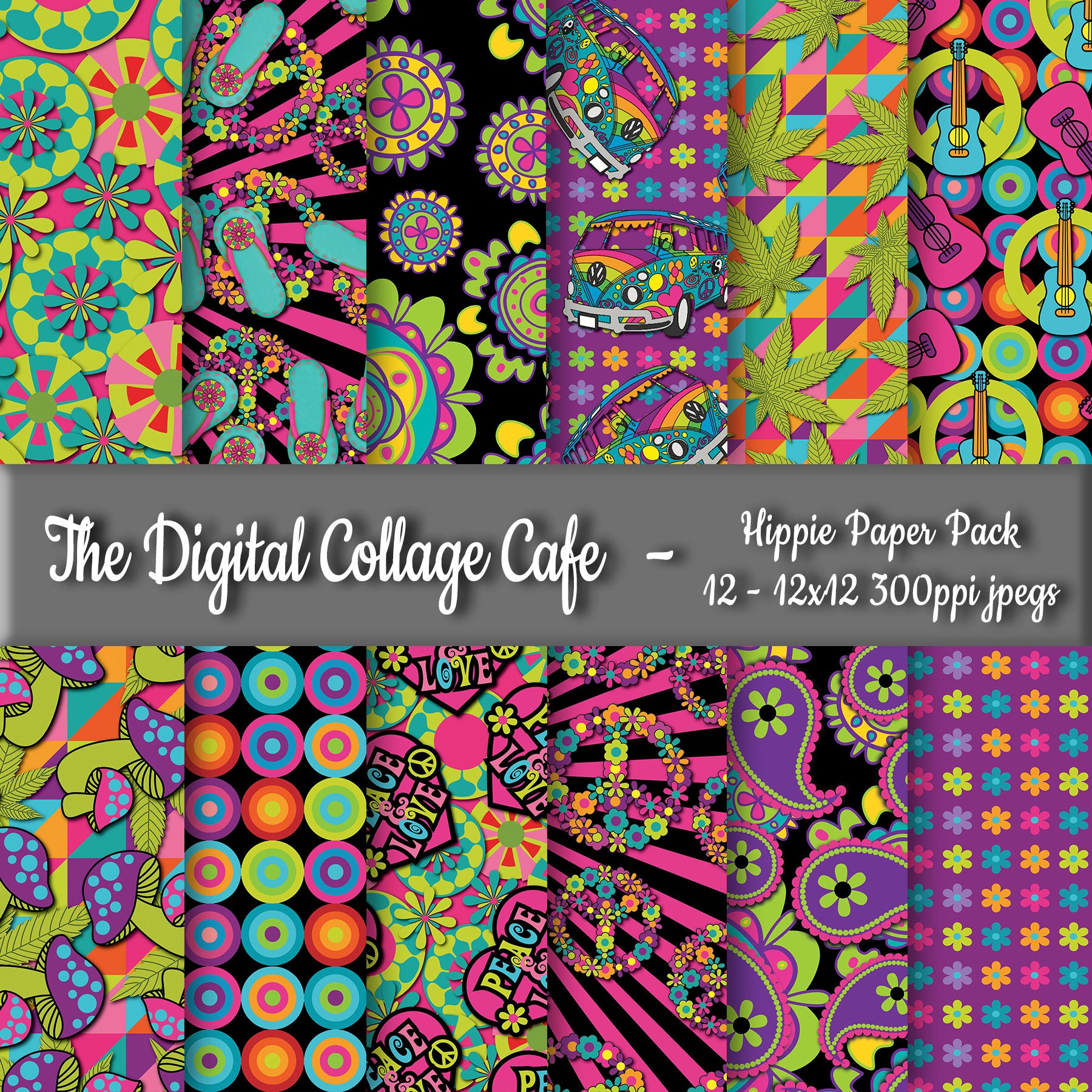 Hippie Seamless Digital Paper Pack Flower Power Digital - Etsy