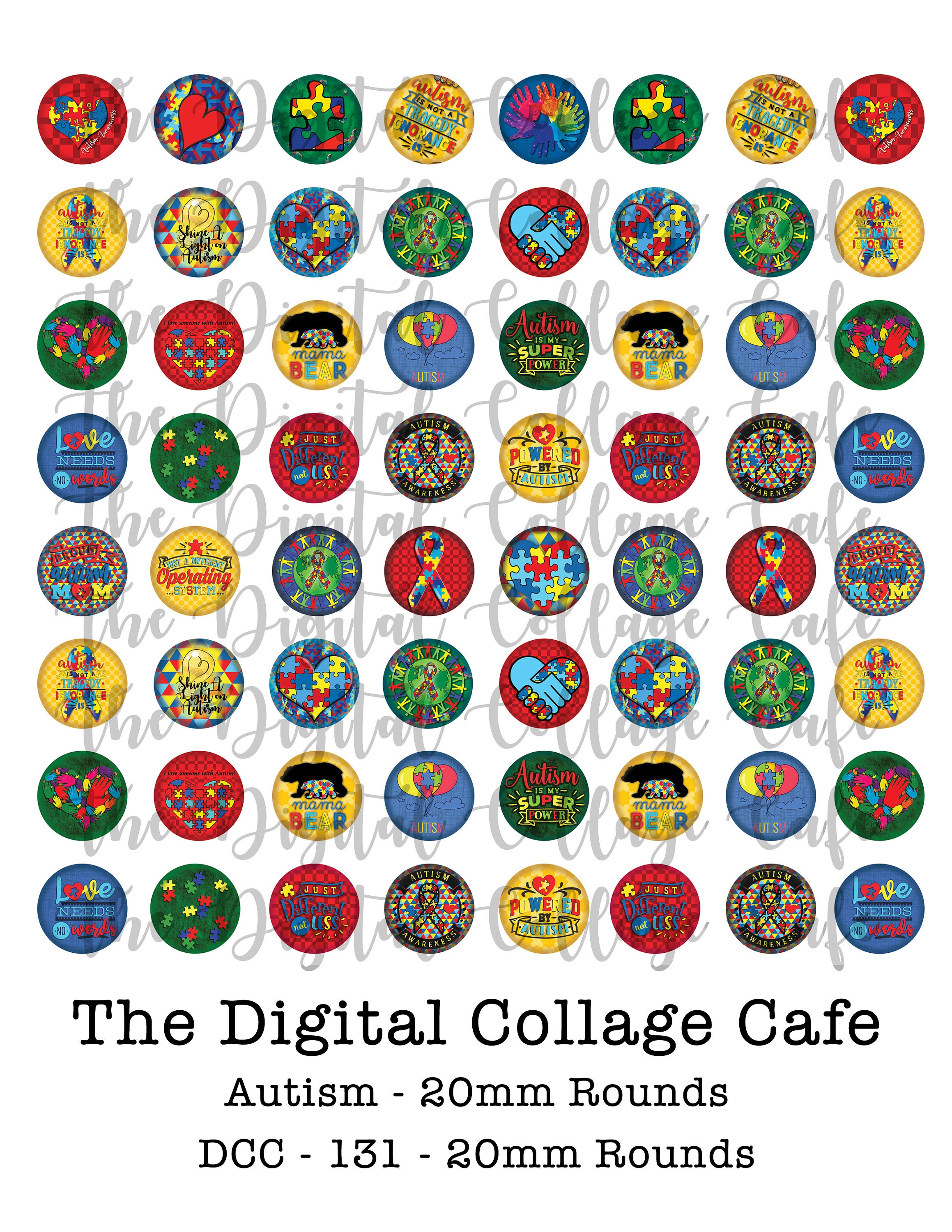 Autism Digital Collage Sheet, Autism Awareness Collage - DCC131 -18mm ...