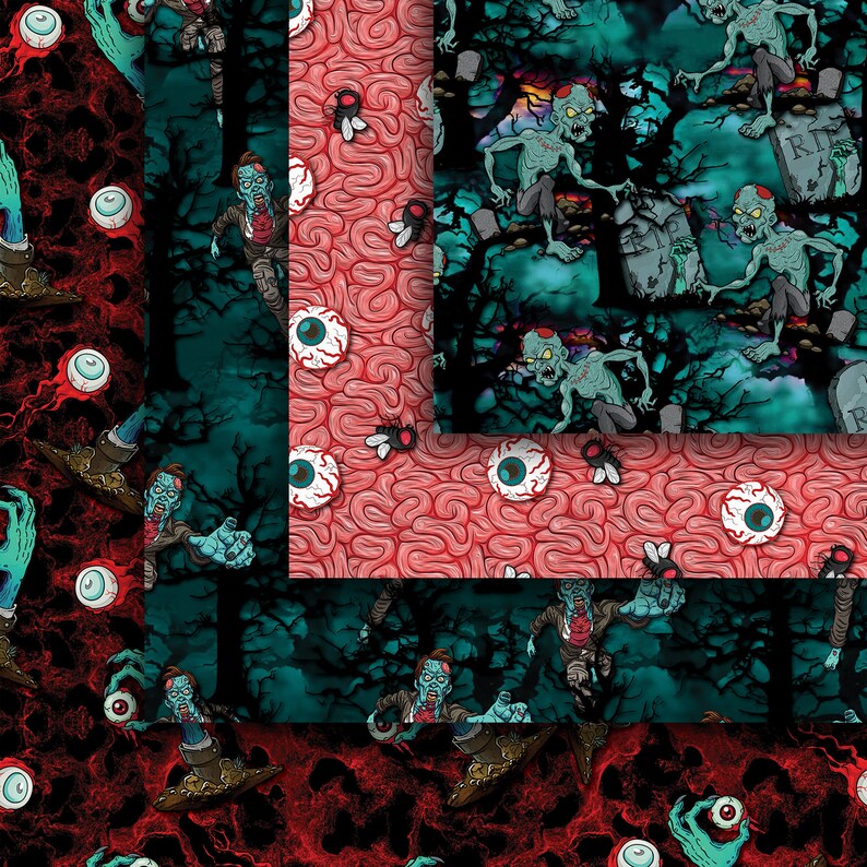 Zombies Seamless Digital Paper Pack, Halloween Digital Paper ...