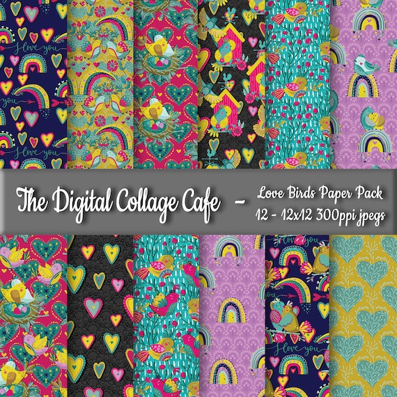 Love Birds Seamless Digital Paper Pack Folk Art Birds - Etsy