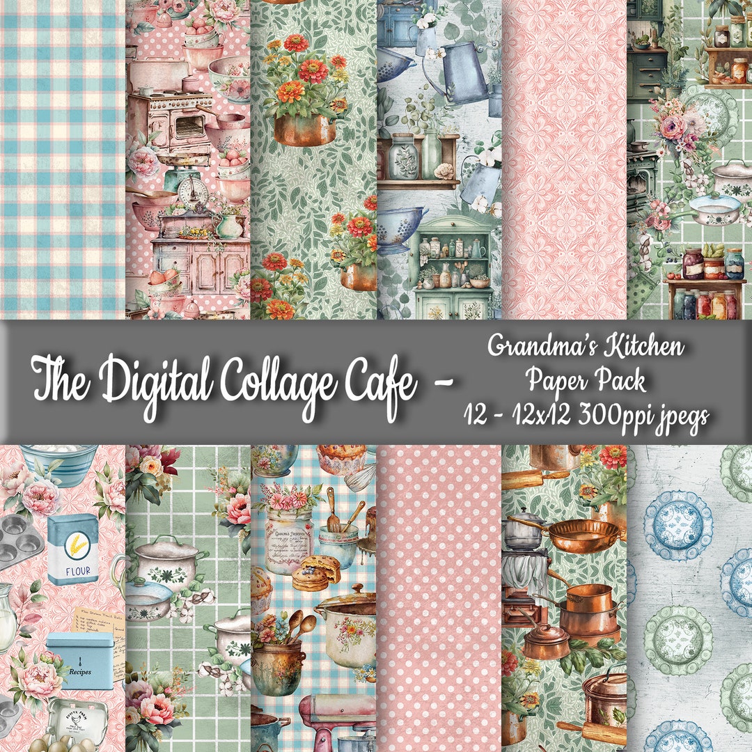 Grandma's Kitchen Seamless Digital Paper Pack, Baking Fabric Digital ...