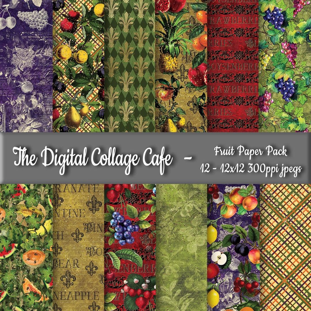 Fruit Seamless Digital Paper Pack, Vintage Fruit Digital Pattern, Fruit ...