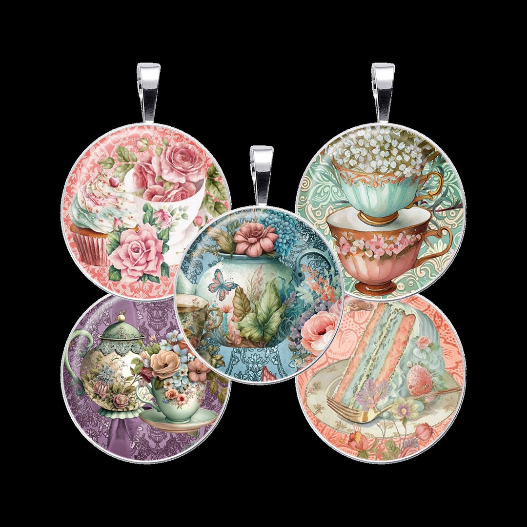 Victorian Tea Cup Digital Collage Sheet, Tea Pot Bottle Cap Collage ...