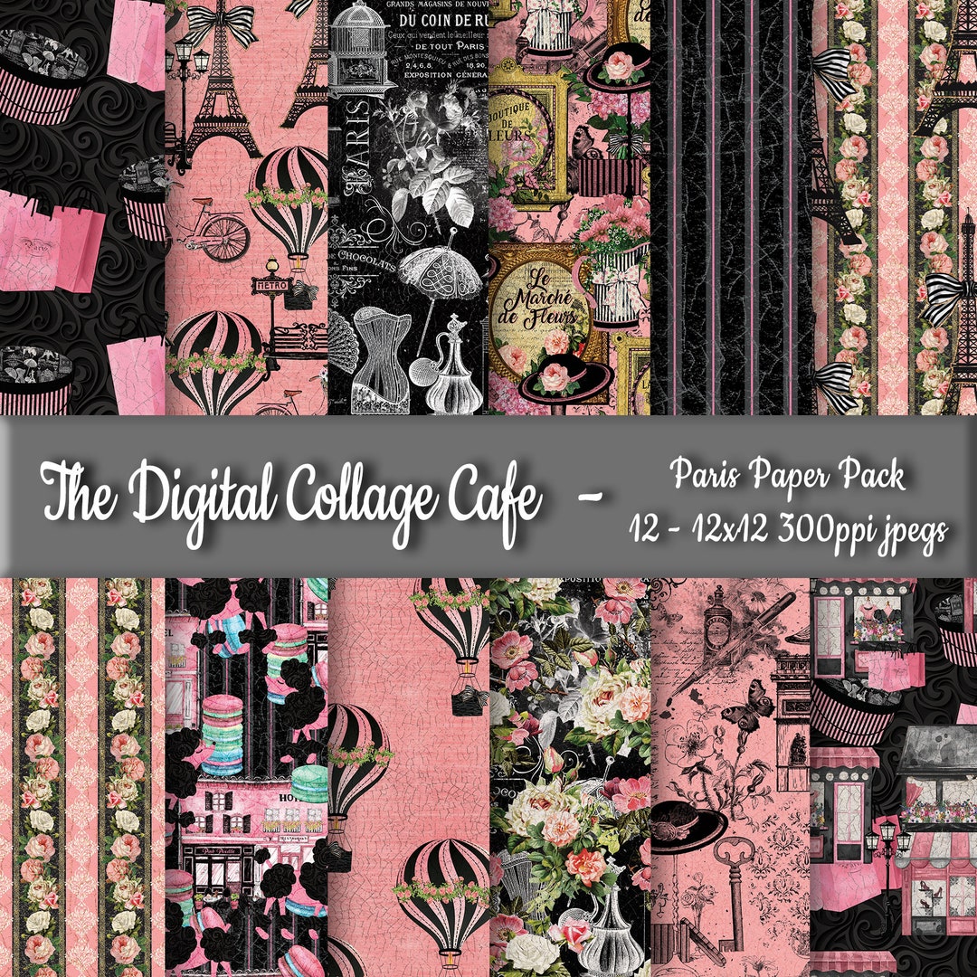 Paris Seamless Digital Paper Pack, France Rose Digital Pattern ...