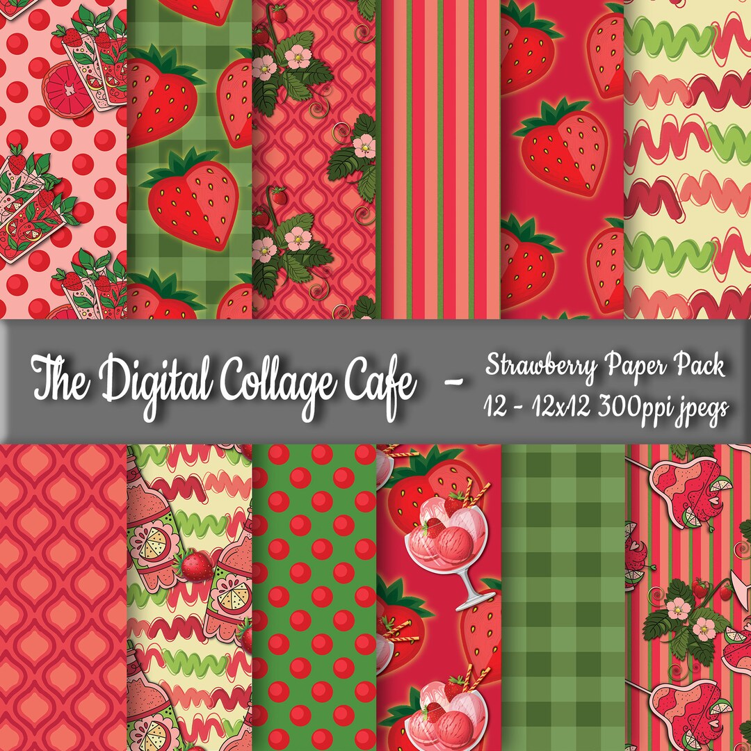 Strawberry Digital Paper Pack, Fruit Digital Paper Pack, Cocktail ...
