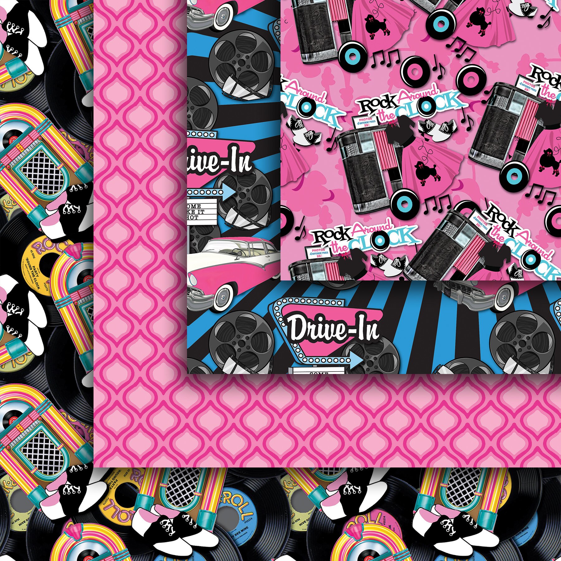 Fifties Seamless Digital Paper Pack Scrapbook Paper, 50s Digital Paper ...