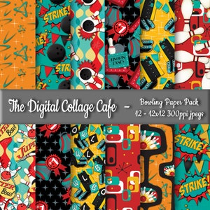Bowling Seamless Digital Paper Pack, Strike Scrapbook Papers, Sports ...