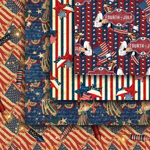 Vintage Fourth of July Seamless Digital Paper Pack, Patriotic Seamless ...