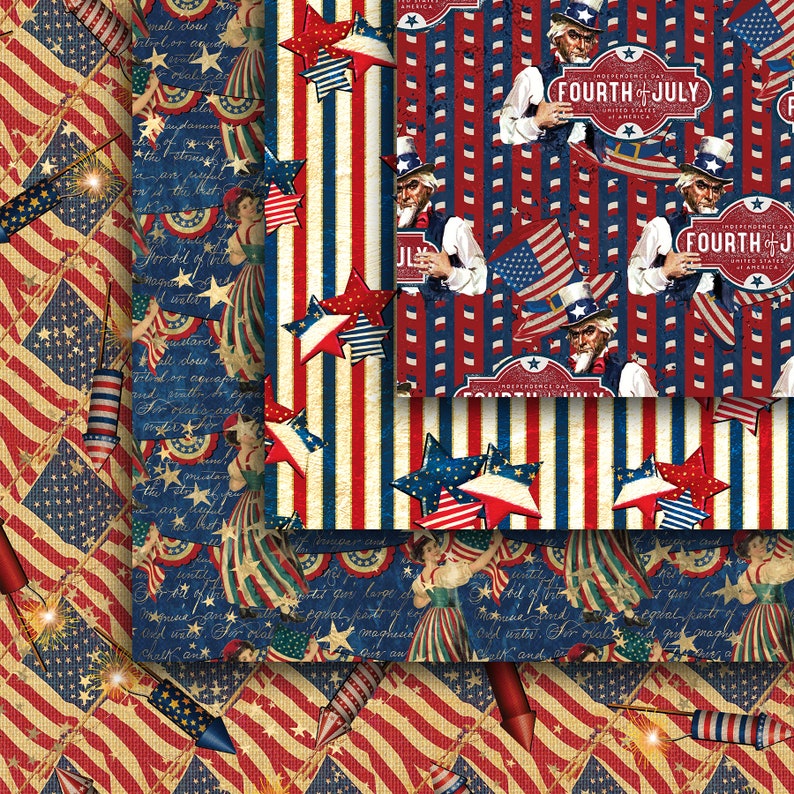 Vintage Fourth of July Seamless Digital Paper Pack, Patriotic Seamless ...