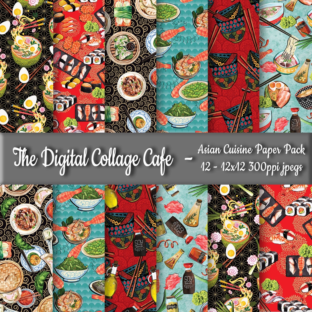 Asian Cuisine Seamless Digital Paper Pack, Dim Sum Seamless Pattern ...