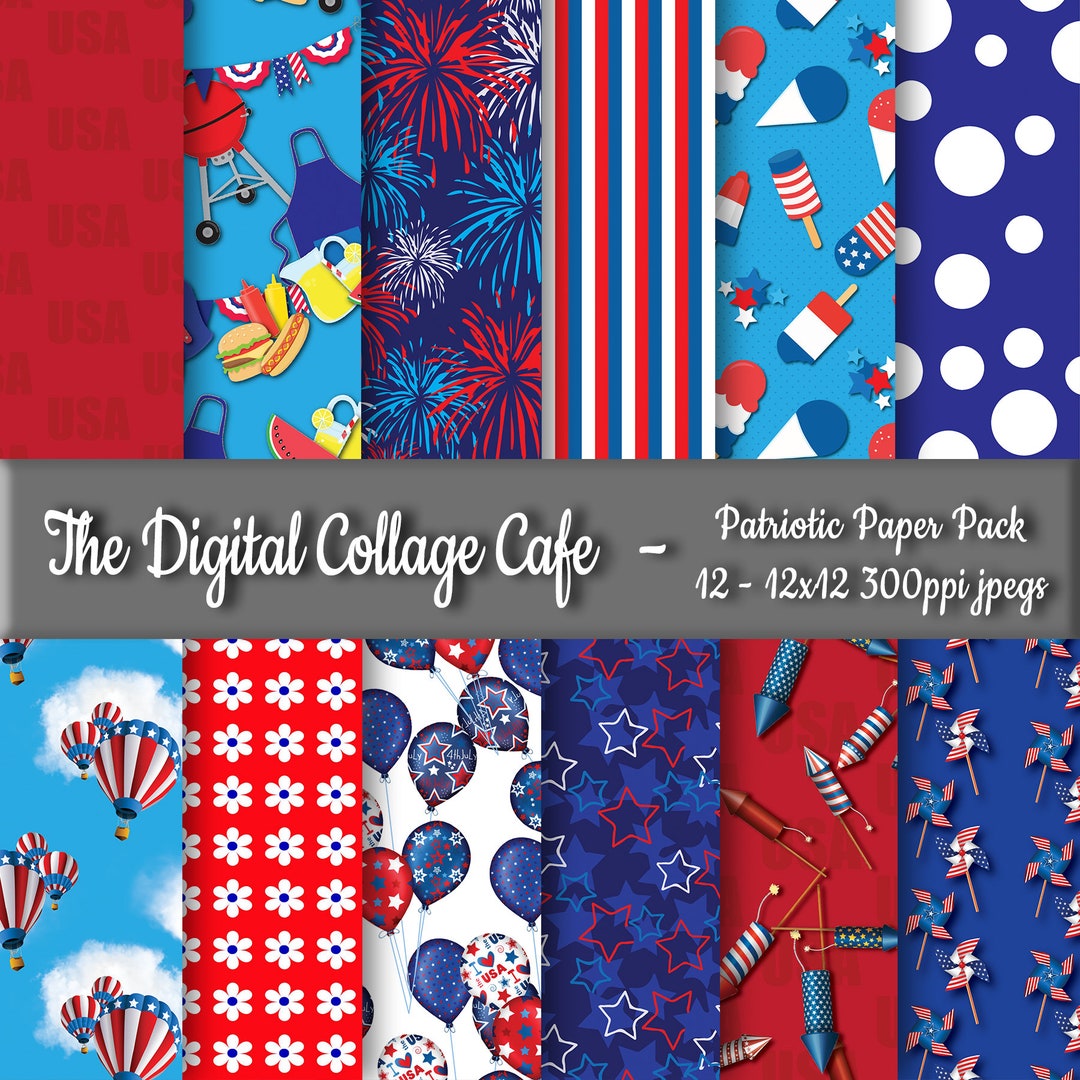 Patriotic Seamless Digital Paper Pack, Fourth of July Scrapbook Paper ...