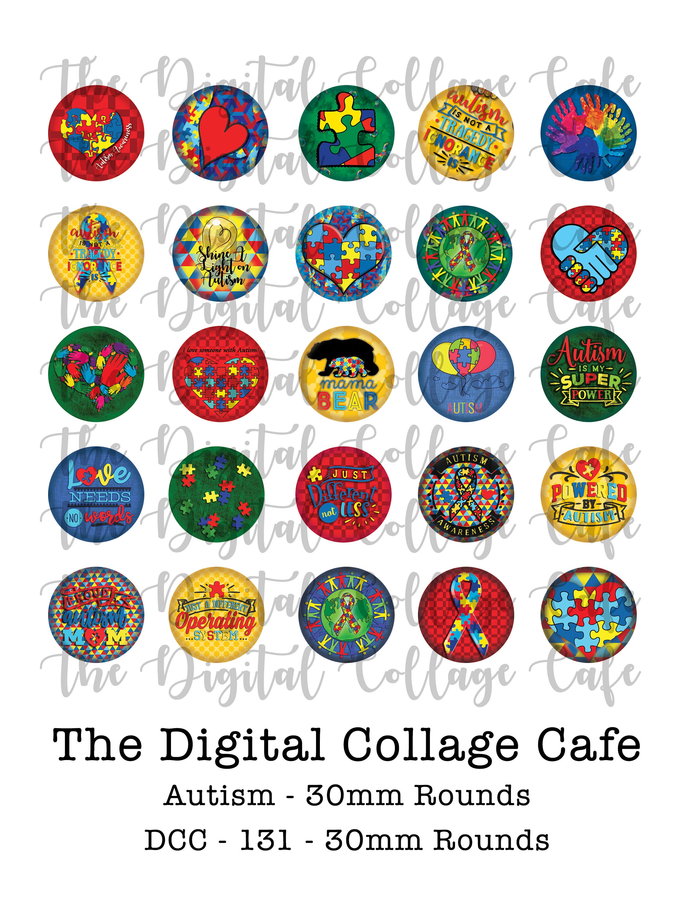 Autism Digital Collage Sheet, Autism Awareness Collage - DCC131 -18mm ...