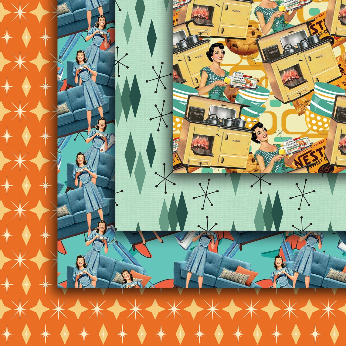 Retro Housewives Seamless Digital Paper Pack, 1950s Seamless Digital ...