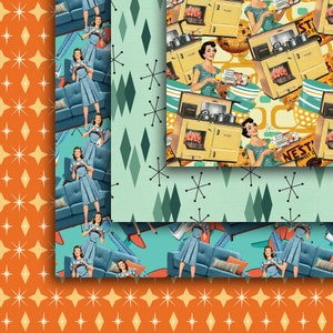 Retro Housewives Seamless Digital Paper Pack, 1950s Seamless Digital ...
