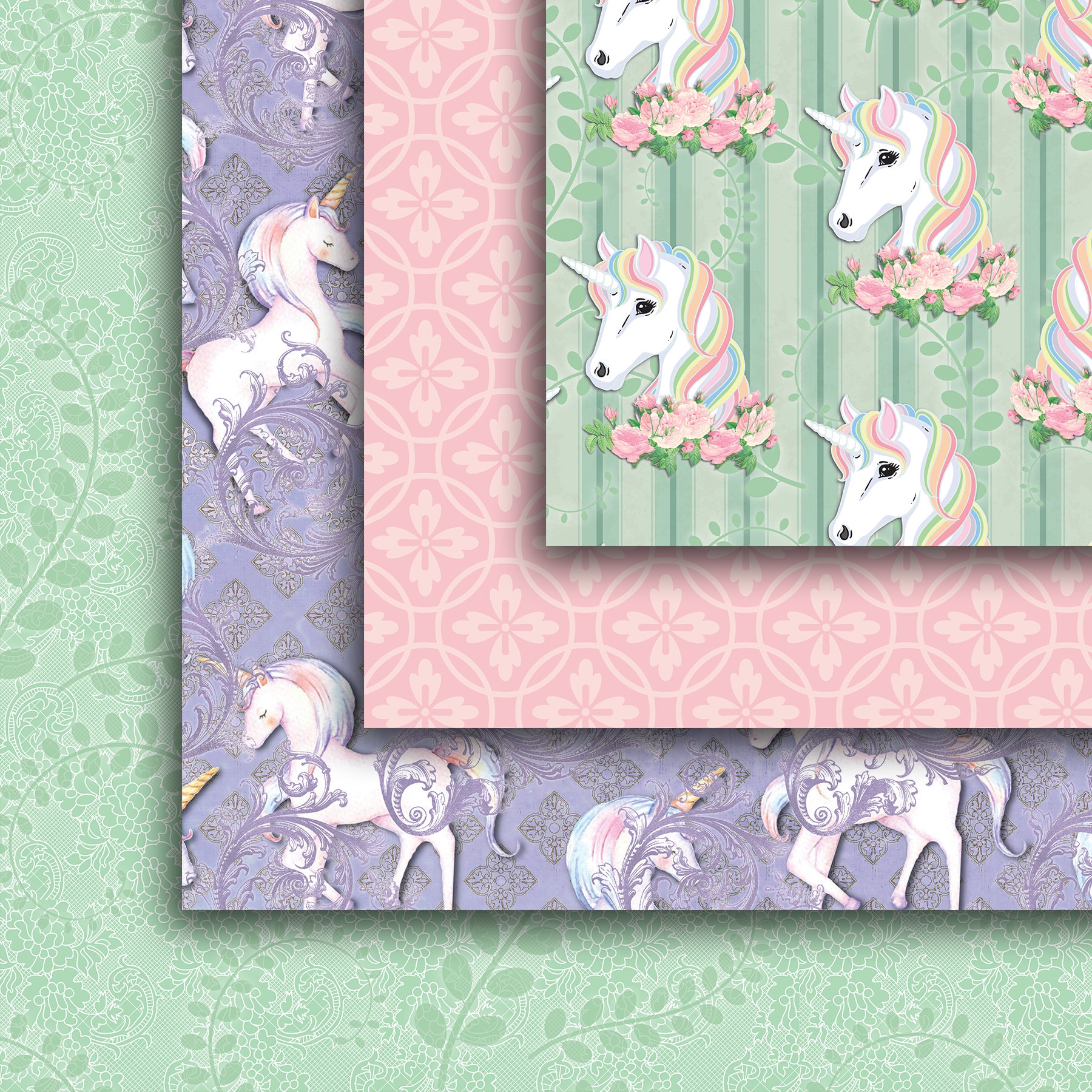 Unicorn Digital Paper Pack, Mythical Creature Digital Paper Pack ...