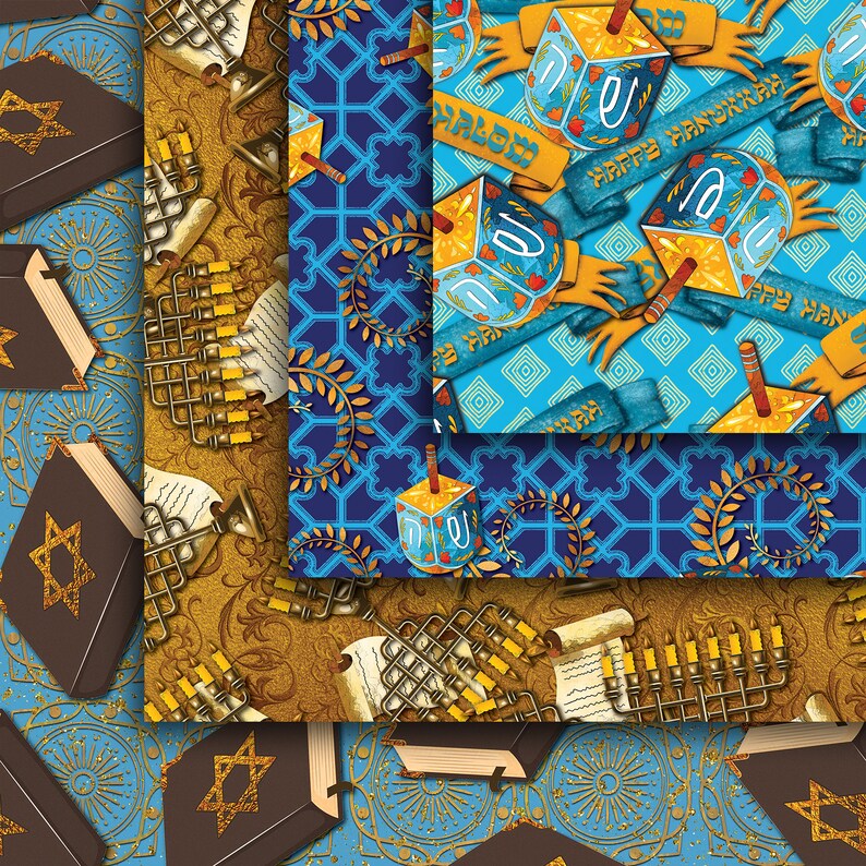 Hanukkah Seamless Digital Paper Pack Jewish Digital Paper | Etsy