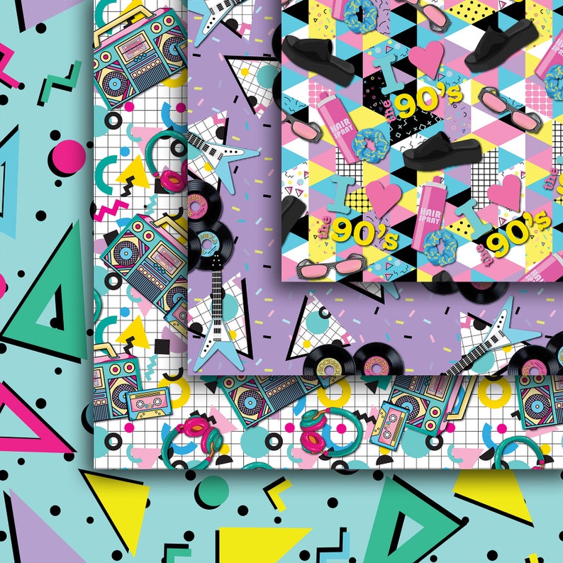 80s 90s Memphis Style Seamless Digital Paper Pack, 80s Party Digital ...