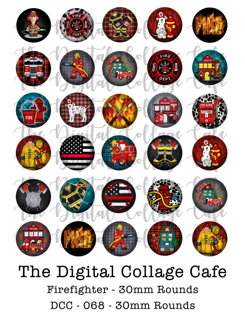 Firefighter Digital Collage Sheet Fireman Collage Fire - Etsy