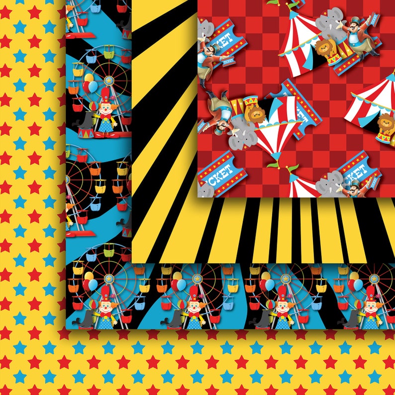 Circus Digital Paper Pack Carnival Digital Paper Pack Clown - Etsy