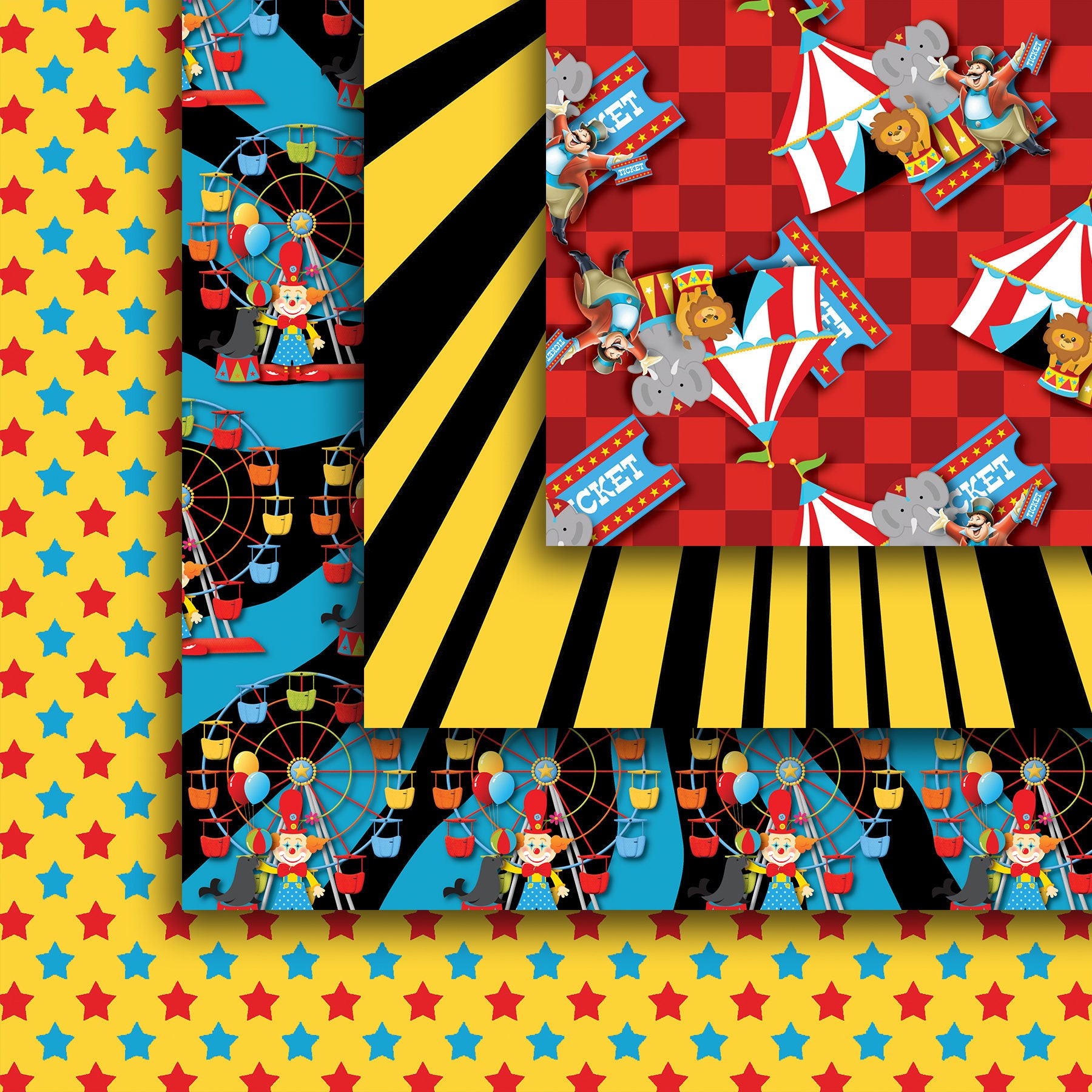 Circus Digital Paper Pack Carnival Digital Paper Pack Clown - Etsy