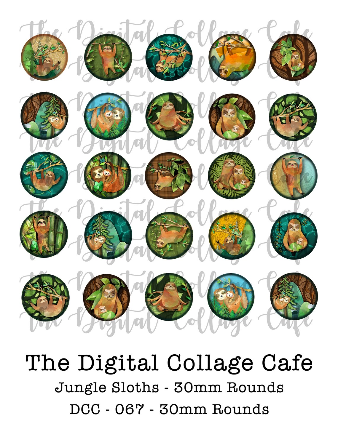 Sloths Digital Collage Sheet Jungle Sloths Collage Sheet - Etsy