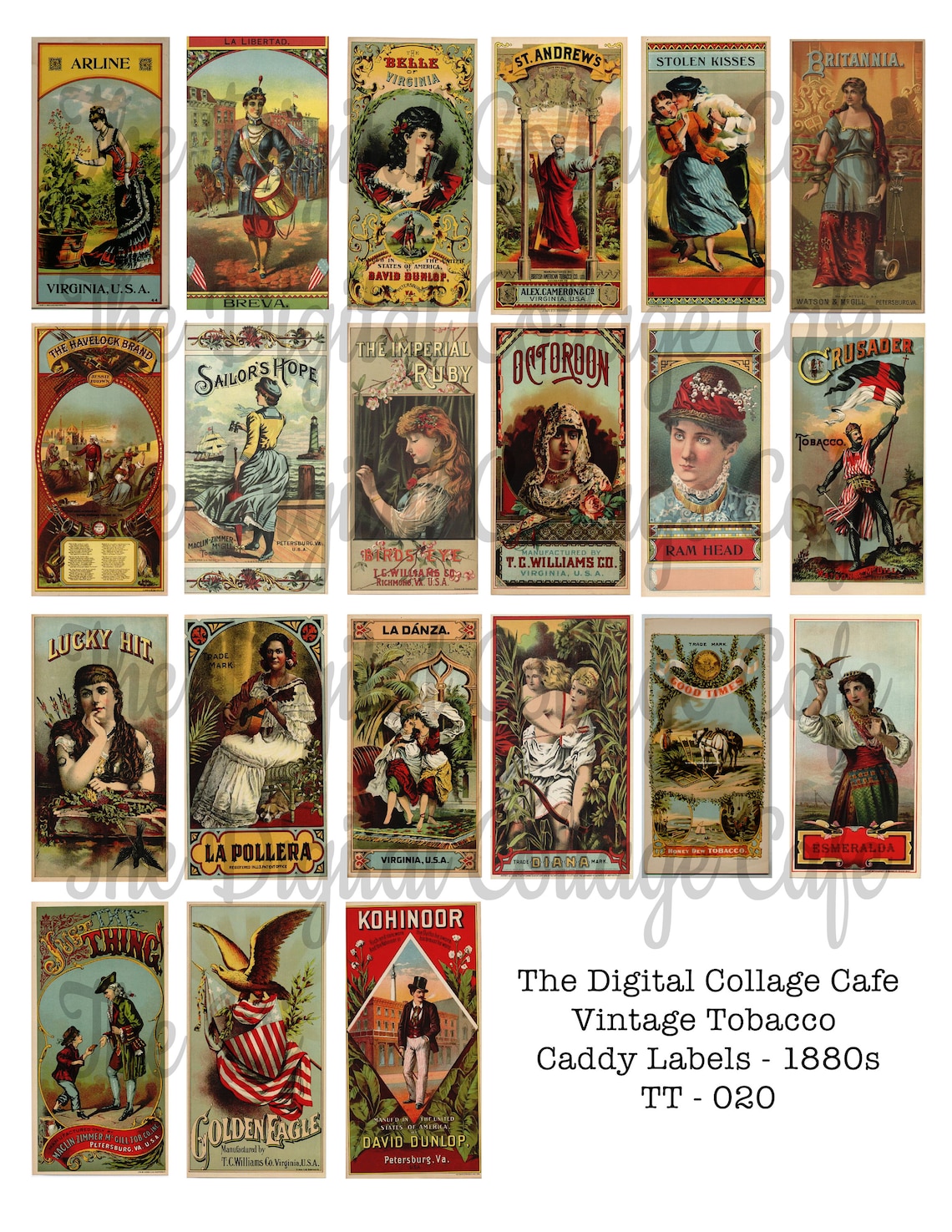Vintage Tobacco Caddy Labels Digital Collage Sheet - TT - 020 - Instant ...