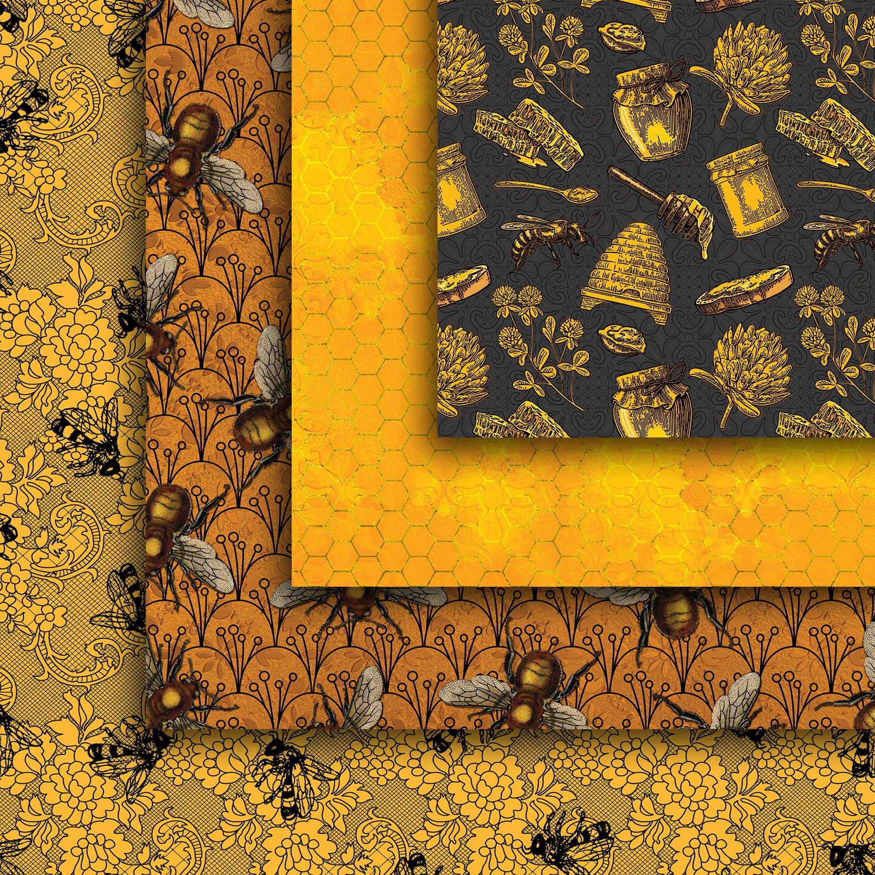 Bee Seamless Digital Paper Pack Bumble Bee Digital Paper - Etsy