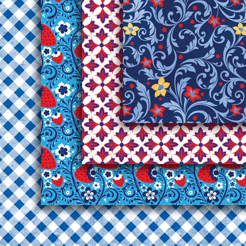 Country Farmhouse 3 Seamless Digital Paper Pack, Blue China Digital ...