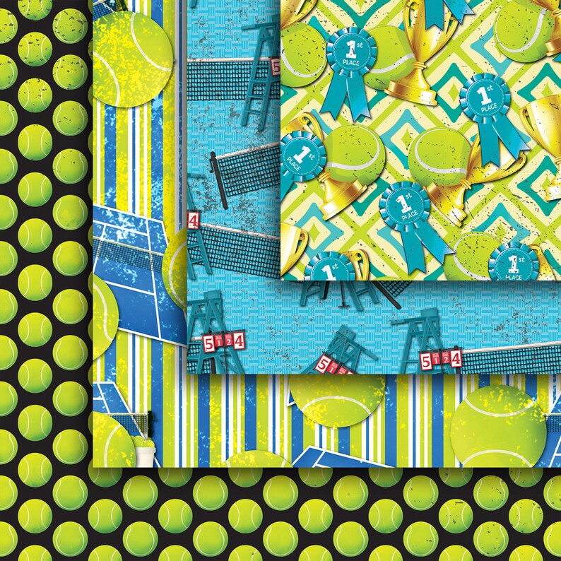 Tennis Seamless Digital Paper Pack, Tennis Ball Paper Pack, Tennis ...