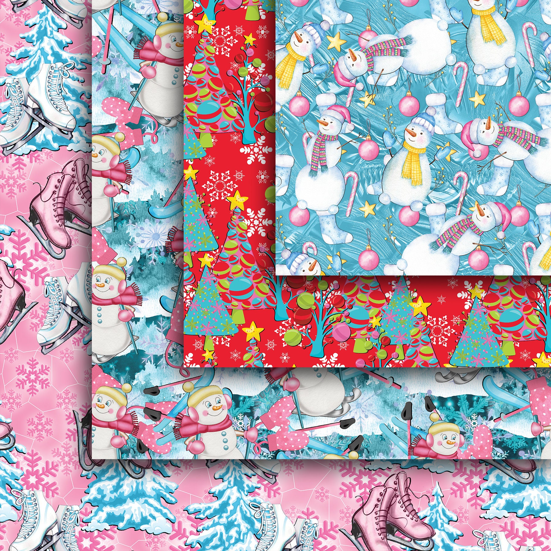 Snowman Seamless Digital Paper Pack Snowmen Digital Pattern - Etsy