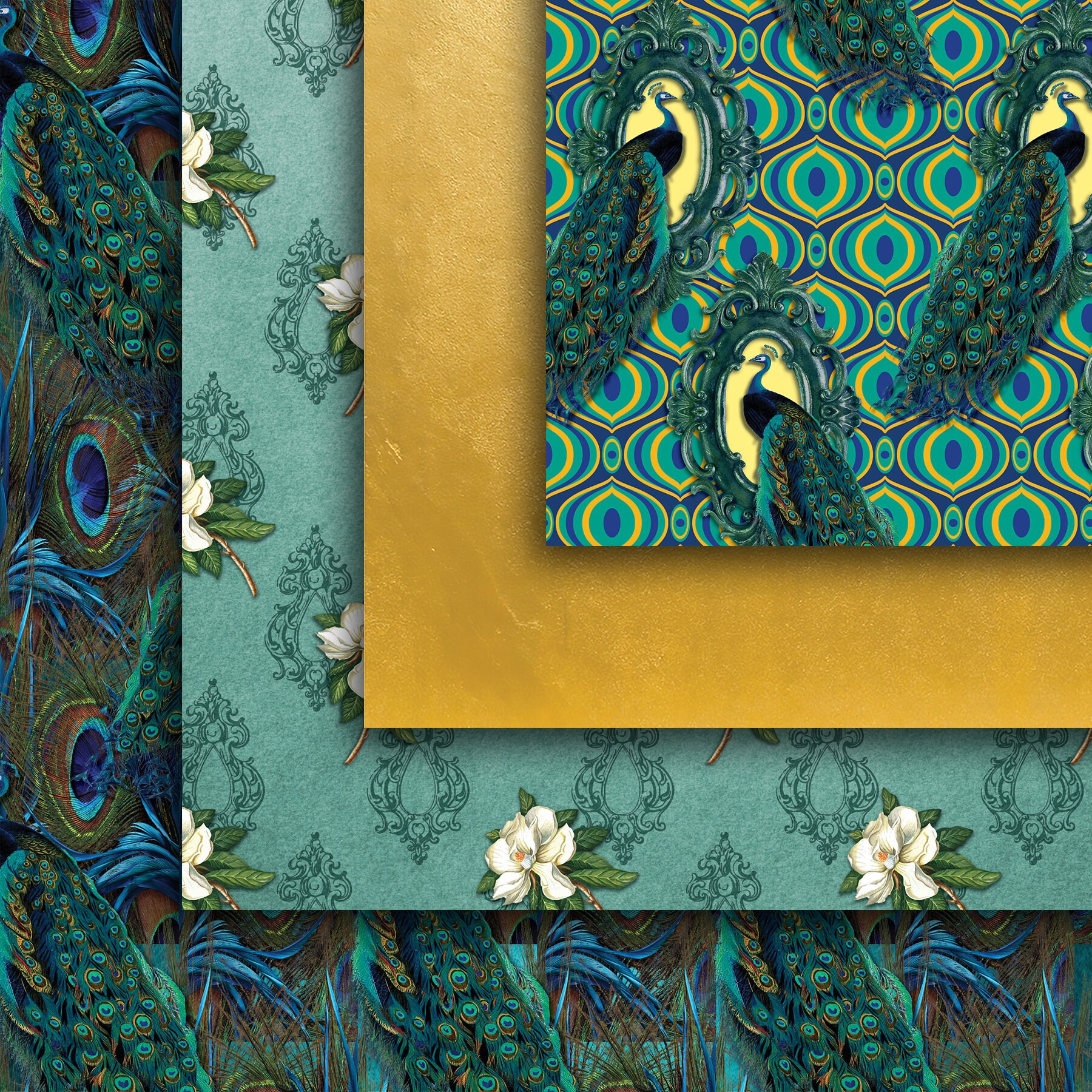 Peacock Digital Paper Pack Peacock Feather Digital Paper - Etsy