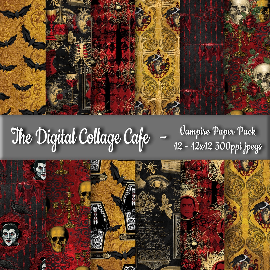 Vampire Seamless Digital Paper Pack, Gothic Halloween Digital Pattern ...