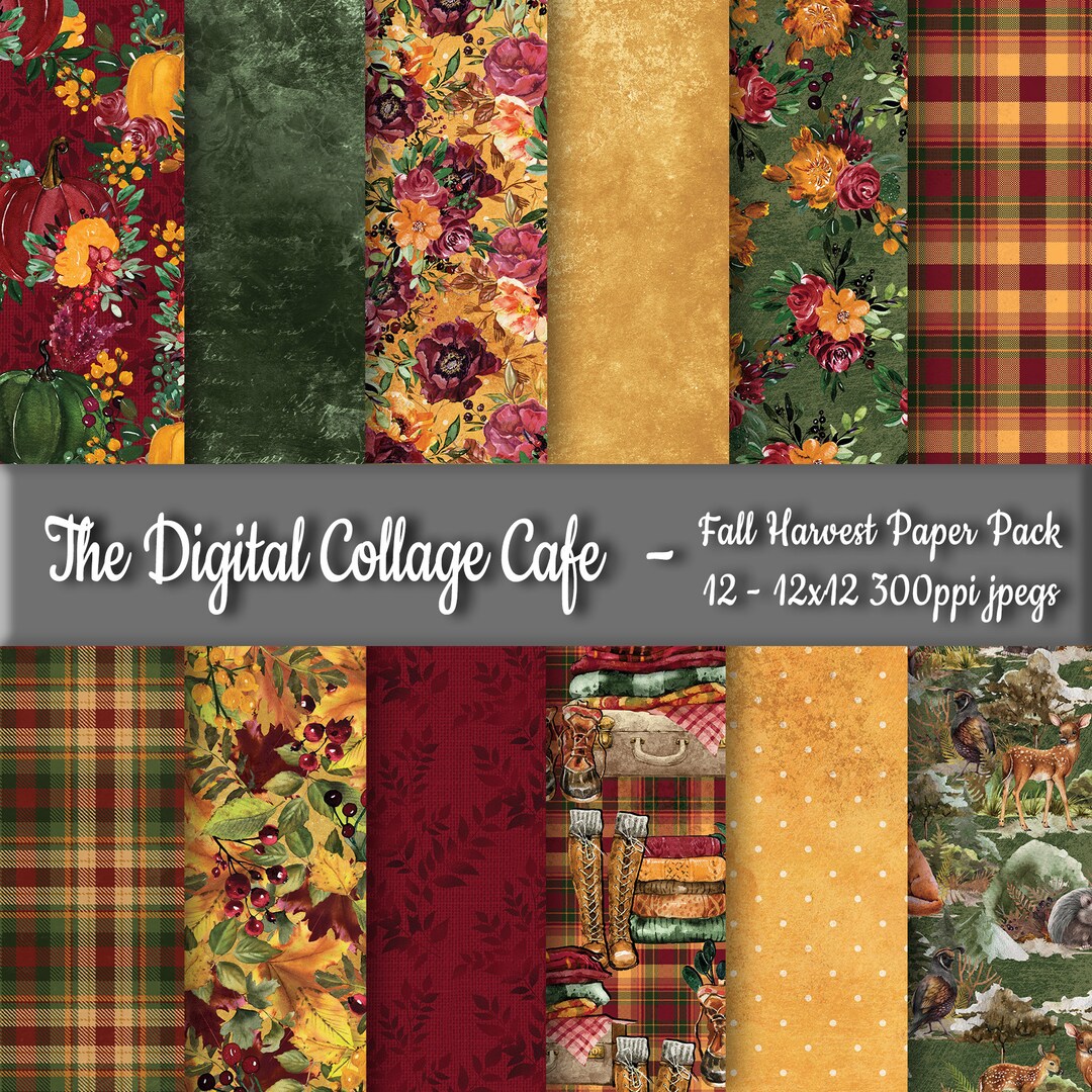 Fall Harvest Seamless Digital Paper Pack, Autumn Floral Digital Paper ...