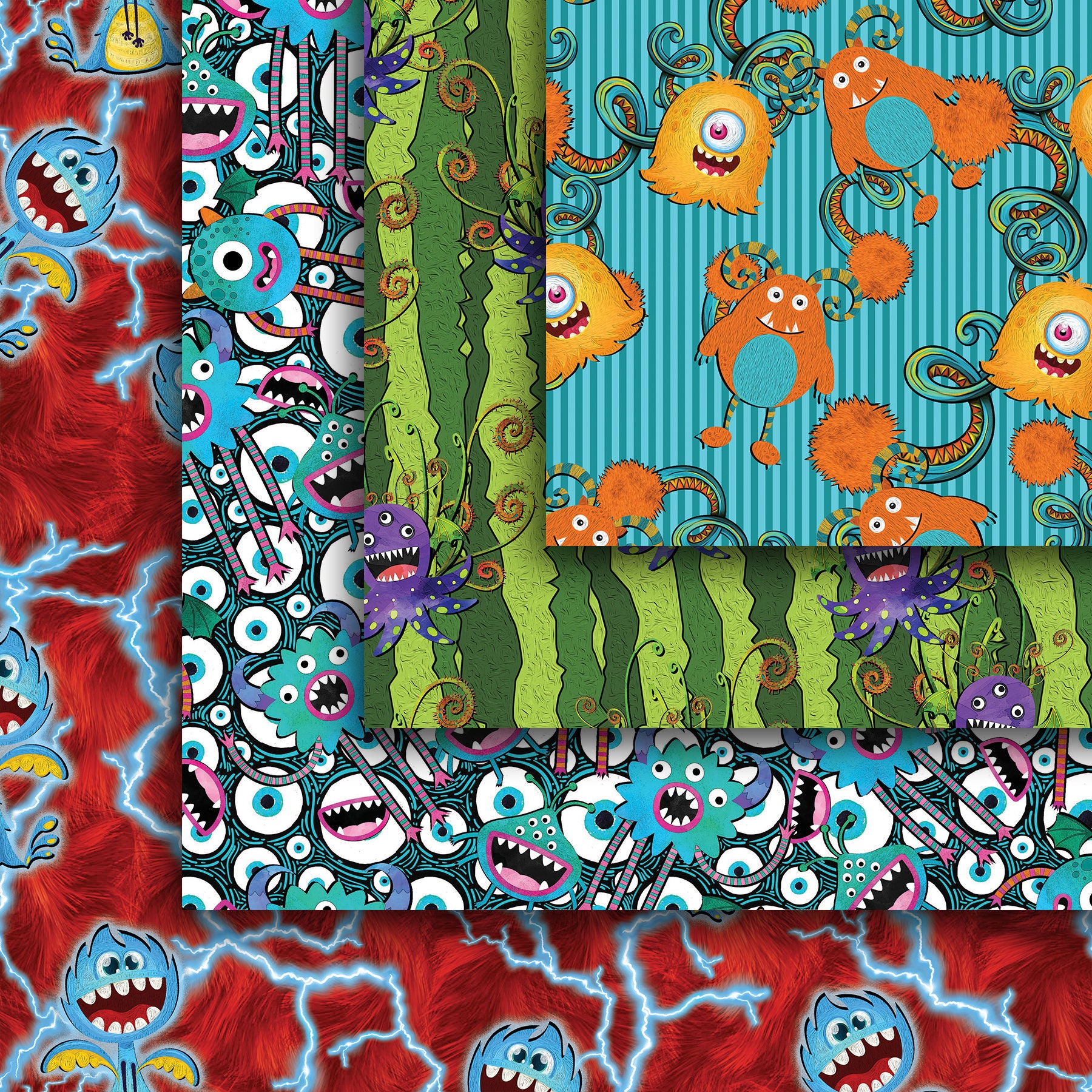 Monsters Seamless Digital Paper Pack, Monster Digital Pattern, Flying ...