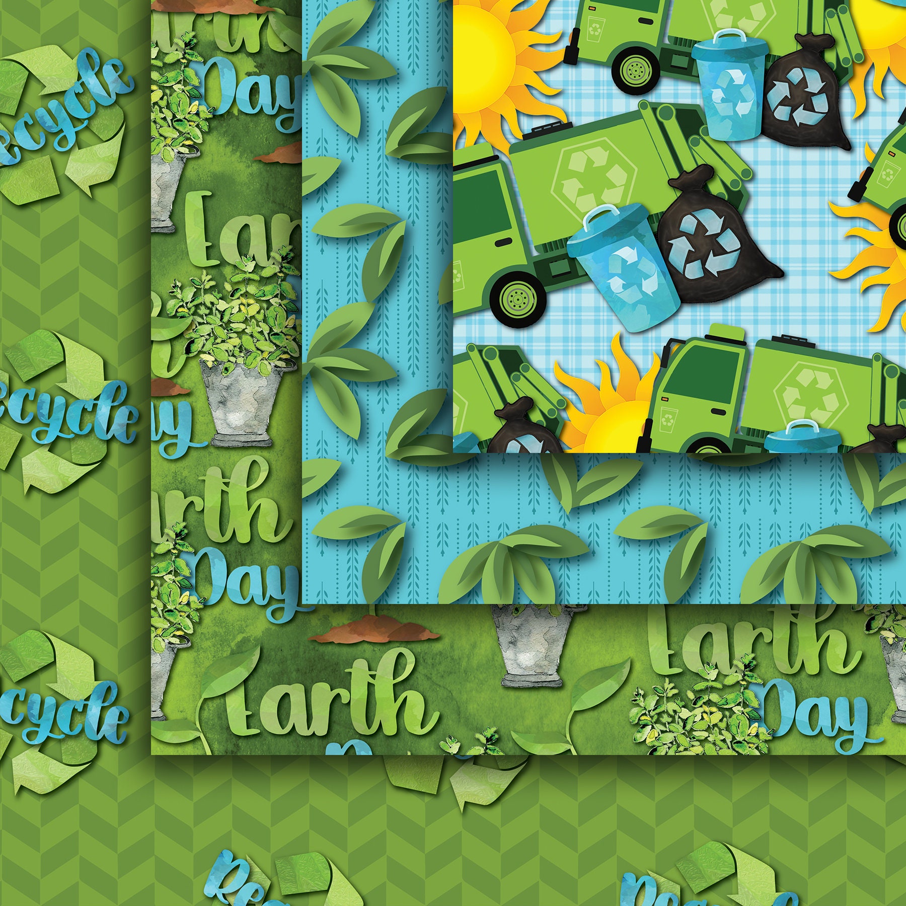 Earth Day Seamless Digital Paper Pack, Recycle Papers, Eco Friendly ...