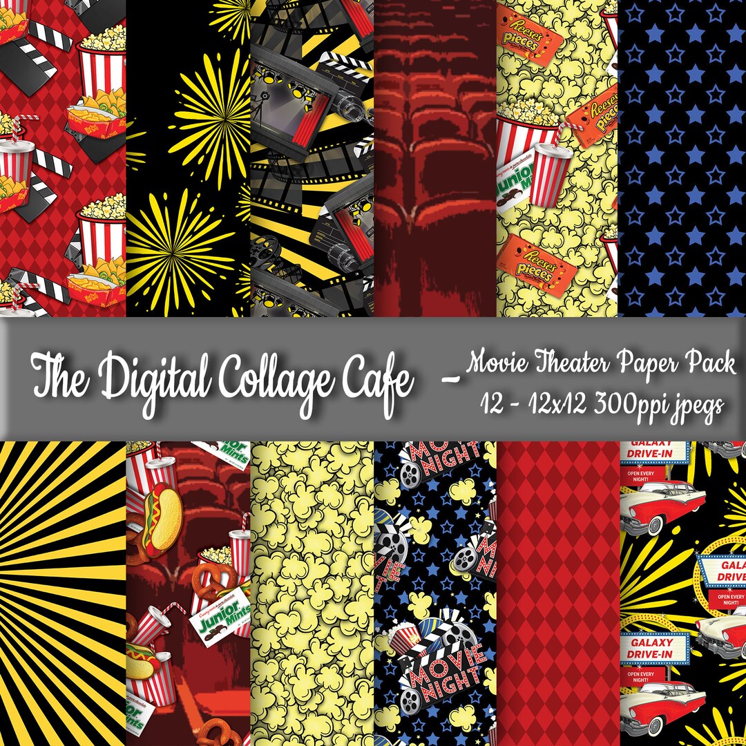 Movie Theatre / Movie Theater Seamless Digital Paper Pack, Cinema Paper ...