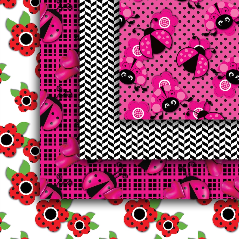 Ladybug Seamless Digital Paper Pack June Bug Digital Paper - Etsy