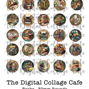 Book Digital Collage Sheet, Library Bottle Cap Collage, Bibliophile ...