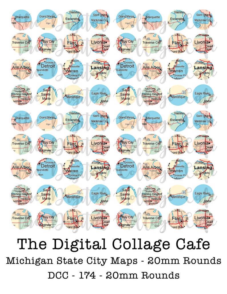 Michigan City Maps Digital Collage Sheet, Michigan Bottle Cap Images ...