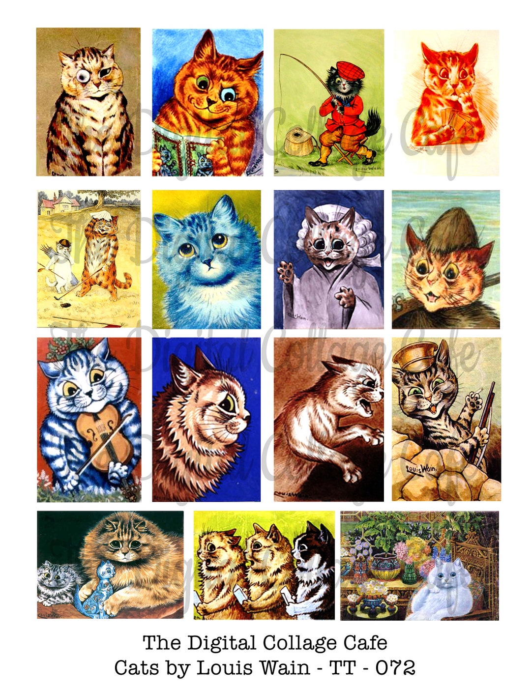 Cats by Louis Wain Digital Collage Sheet - TT - 072 - Instant Download ...