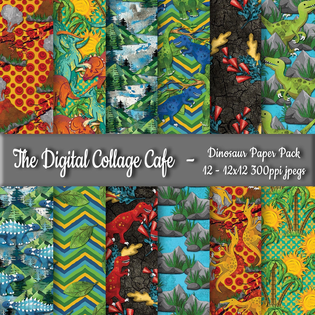 Dinosaur Seamless Digital Paper Pack, Prehistoric Digital Paper ...
