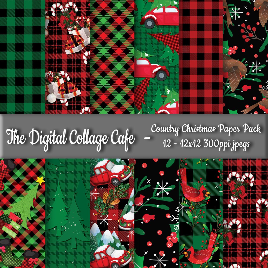 Country Christmas Seamless Digital Paper Pack, Holiday Digital Paper ...