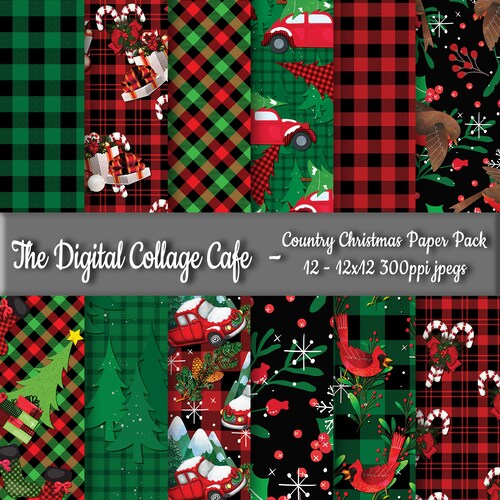 Country Christmas Digital Paper Seamless Holiday Patterns - Etsy