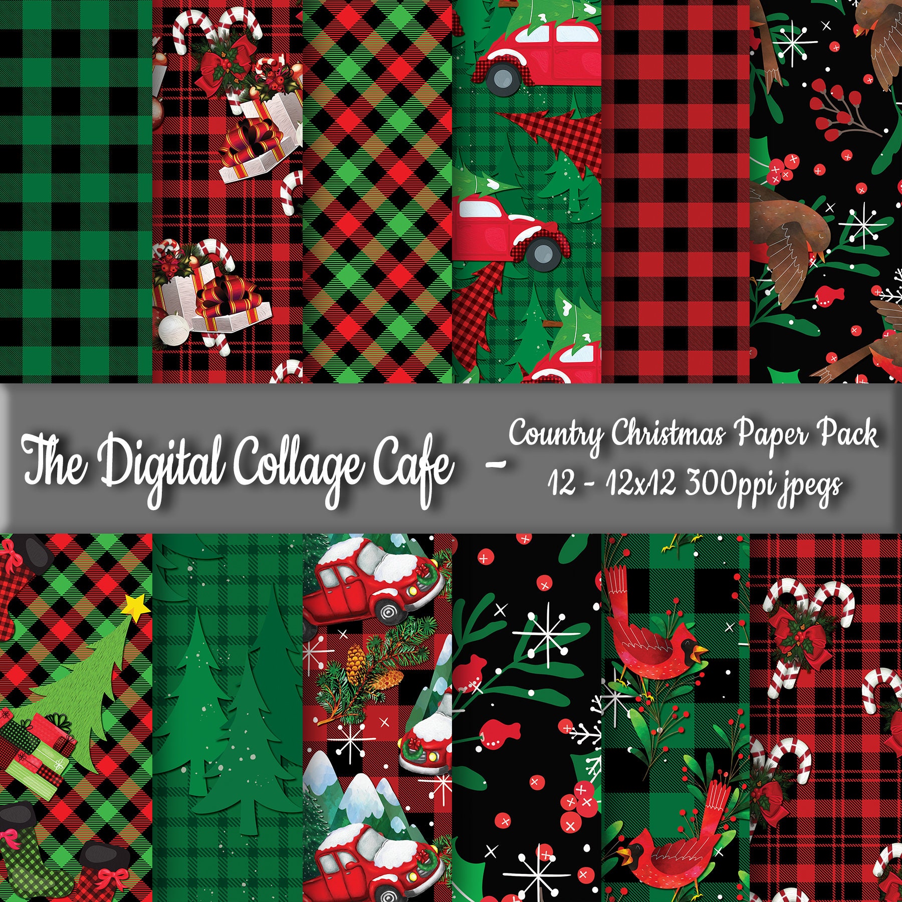 Country Christmas Seamless Digital Paper Pack Holiday Digital - Etsy