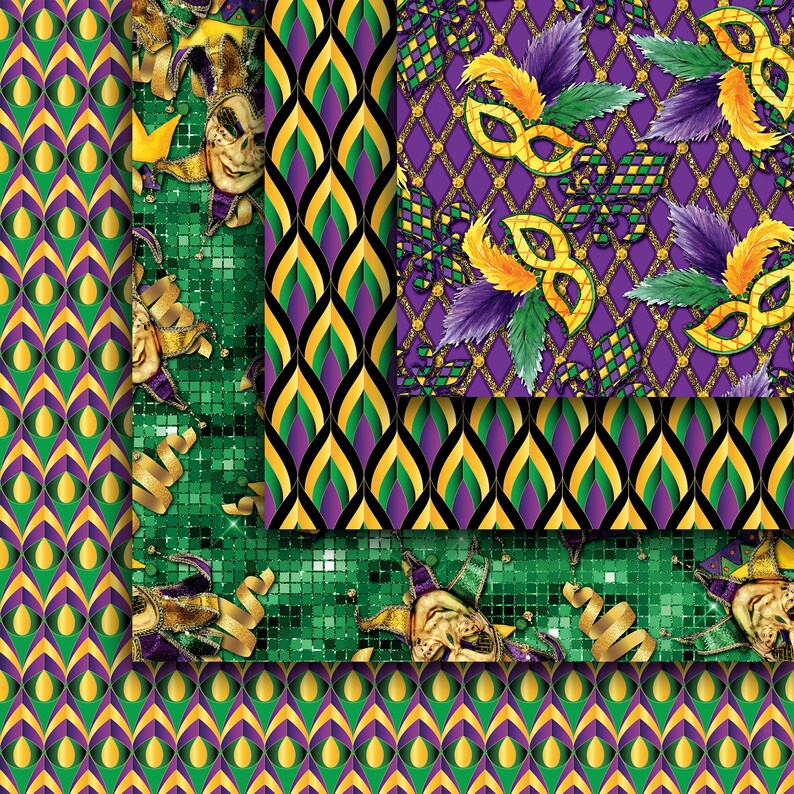 Mardi Gras Seamless Digital Paper Pack, Fat Tuesday Scrapbook Papers ...