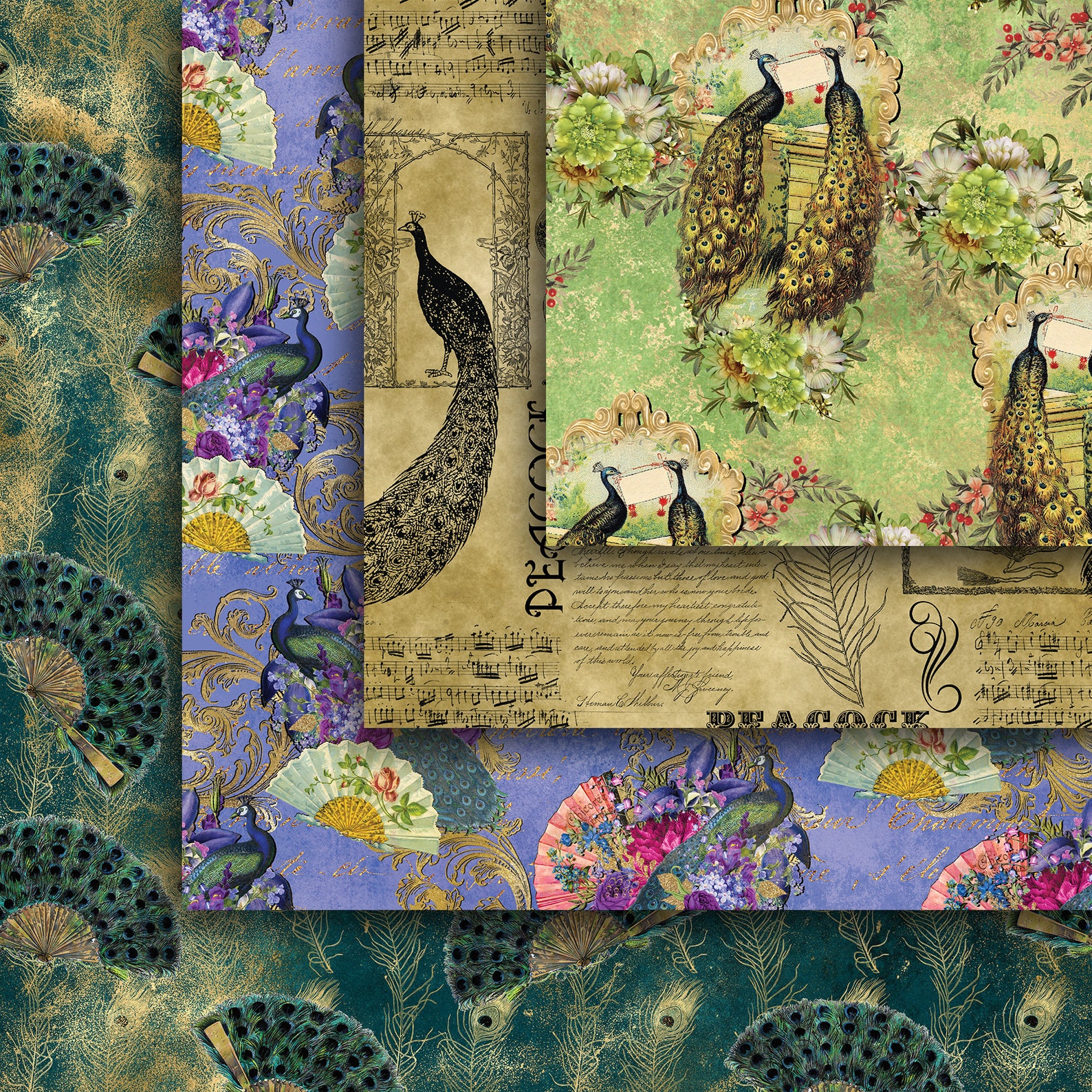 Peacocks 2 Seamless Digital Paper Pack Peafowl Digital | Etsy