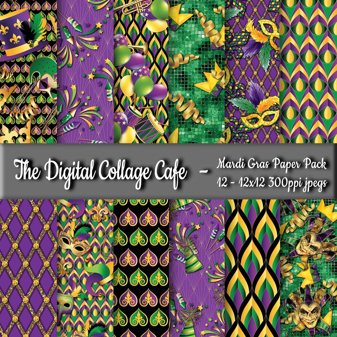 Mardi Gras Seamless Digital Paper Pack, Fat Tuesday Scrapbook Papers ...